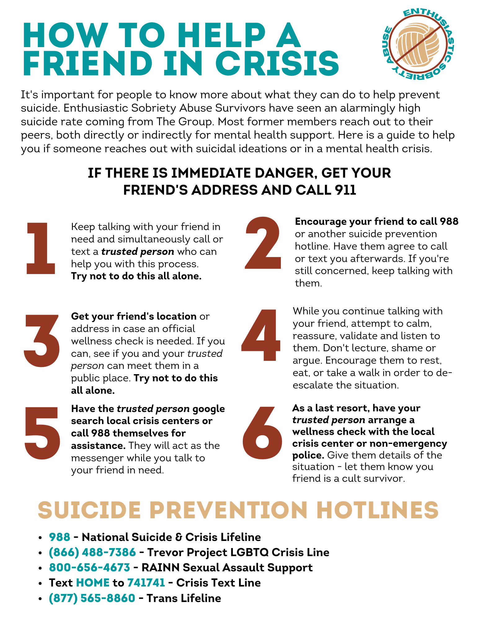 Crisis Support — Enthusiastic Sobriety Abuse Alliance