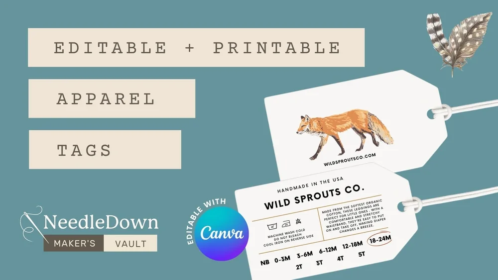 Free editable clothing tags for your handmade brand | Pine & Feather Studio