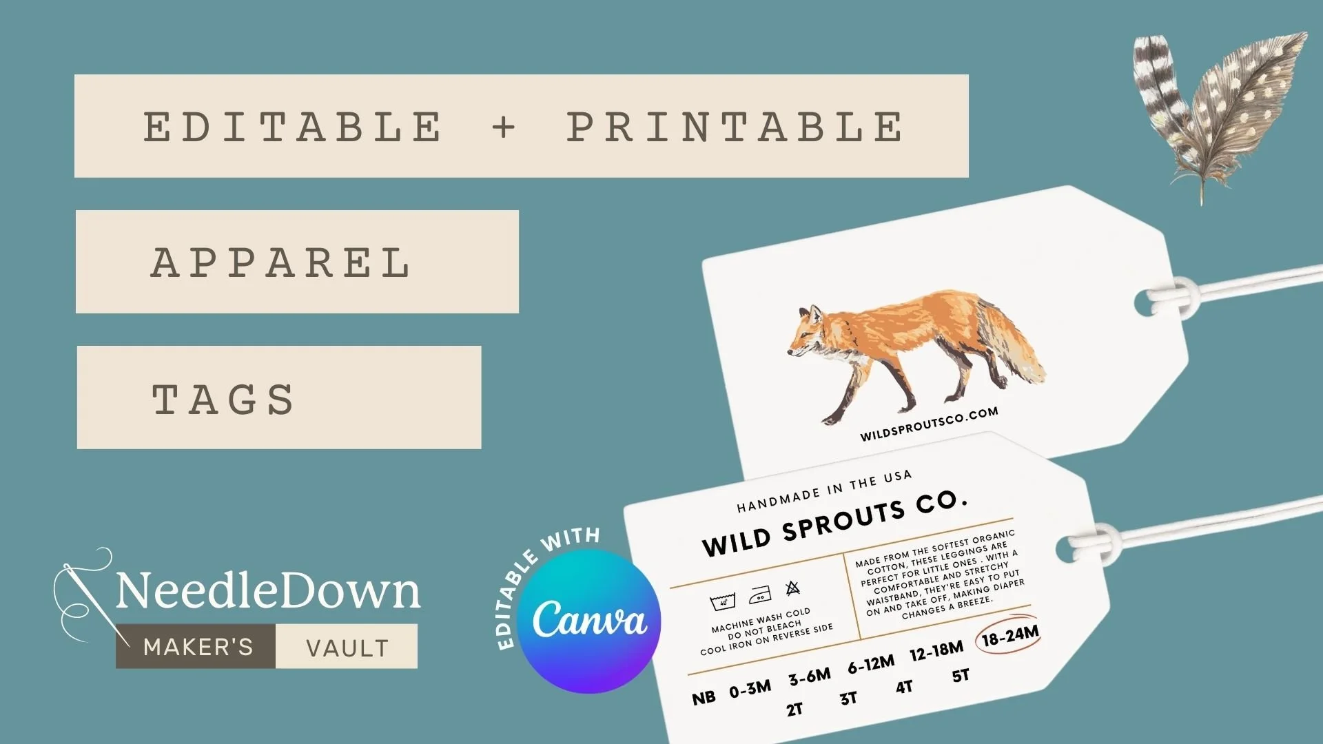 Free editable clothing tags for your handmade brand | Pine & Feather Studio