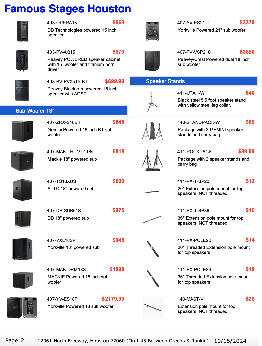 Speakers & Parts — Famous Stages Houston