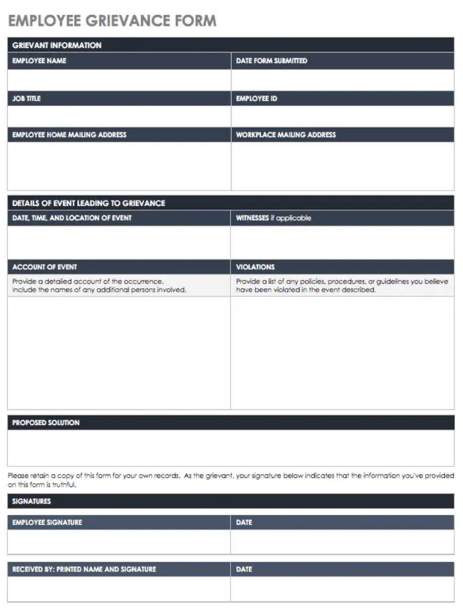 Union Grievance Forms: Templates and Recommendations — JH French & Co ...