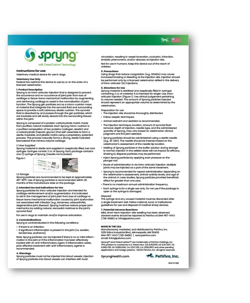 Small animal veterinarian resources — Spryng™ with OsteoCushion™ Technology