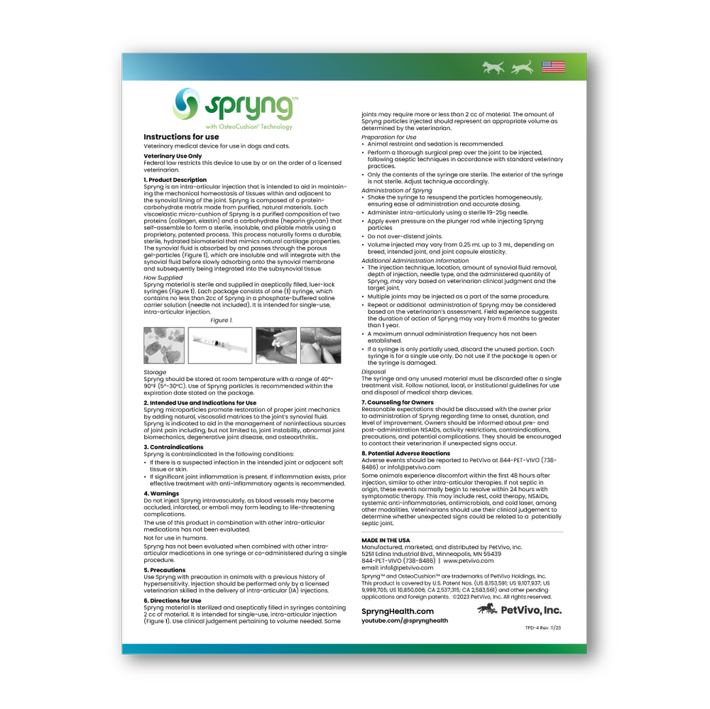 Small animal veterinarian resources — Spryng™ with OsteoCushion™ Technology