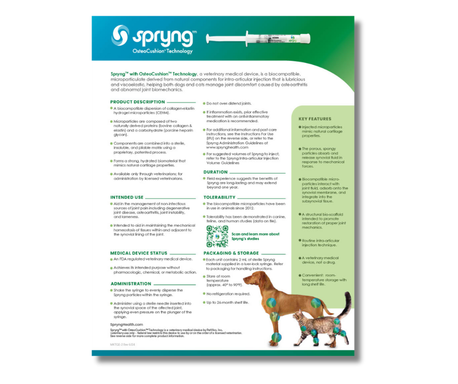 Small animal veterinarian resources — Spryng with OsteoCushion Technology