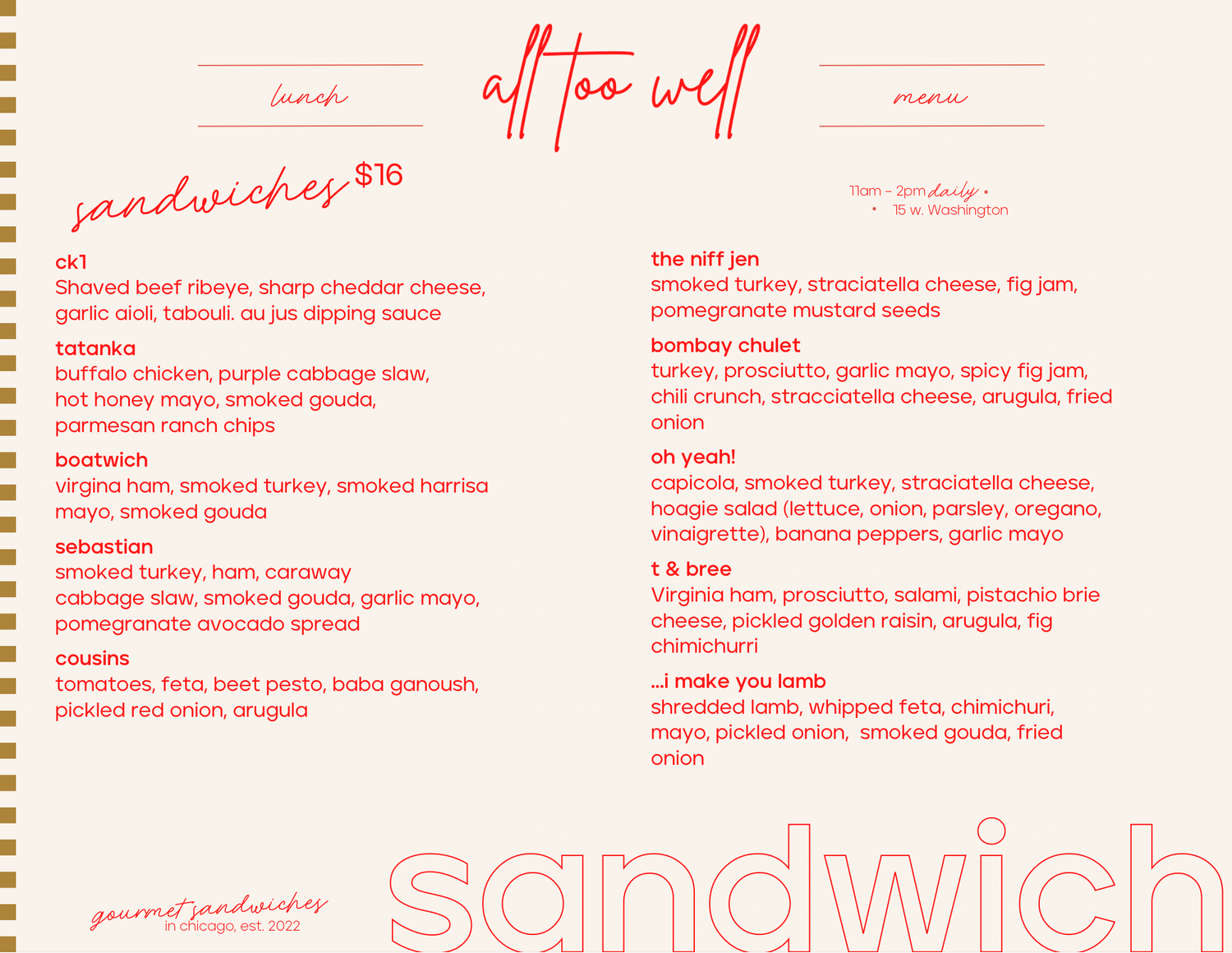 Menu 1 — all too well