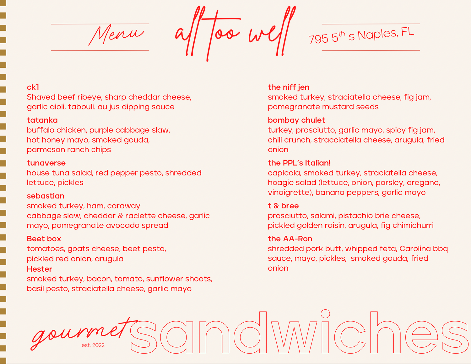Menu 1 — all too well