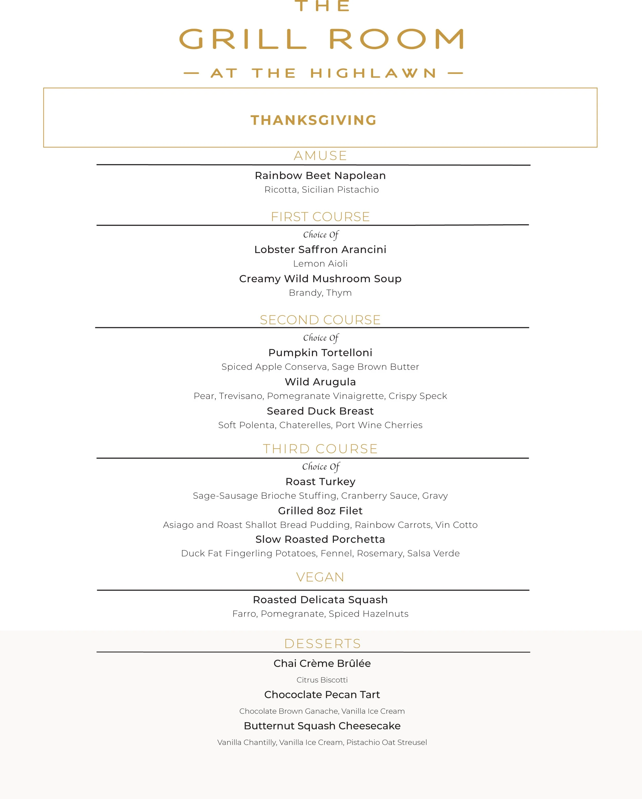 Thanksgiving Menu — The Highlawn
