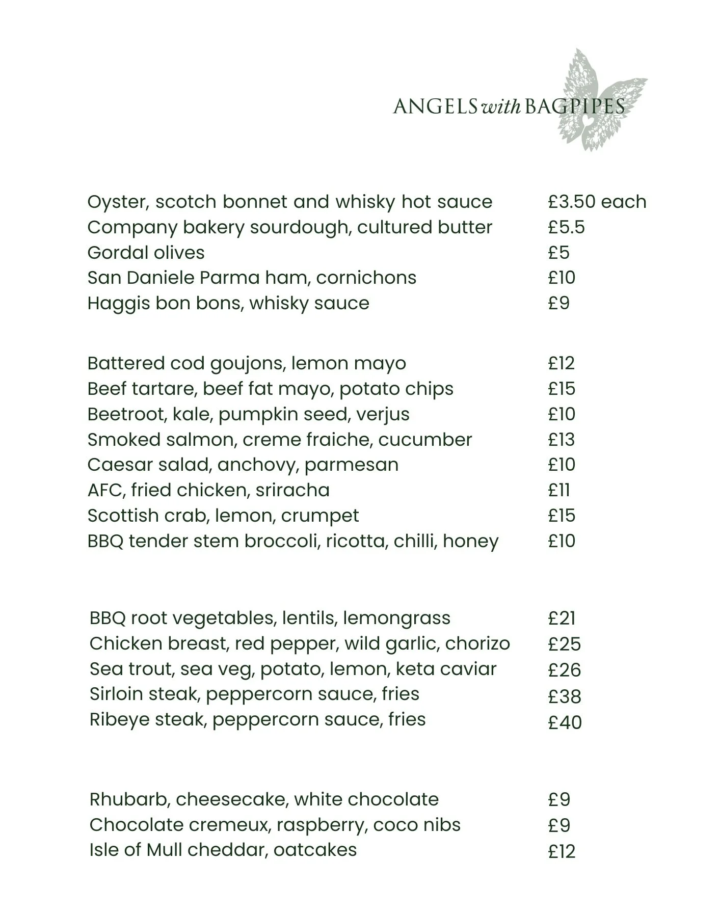 Menu — Angels with Bagpipes