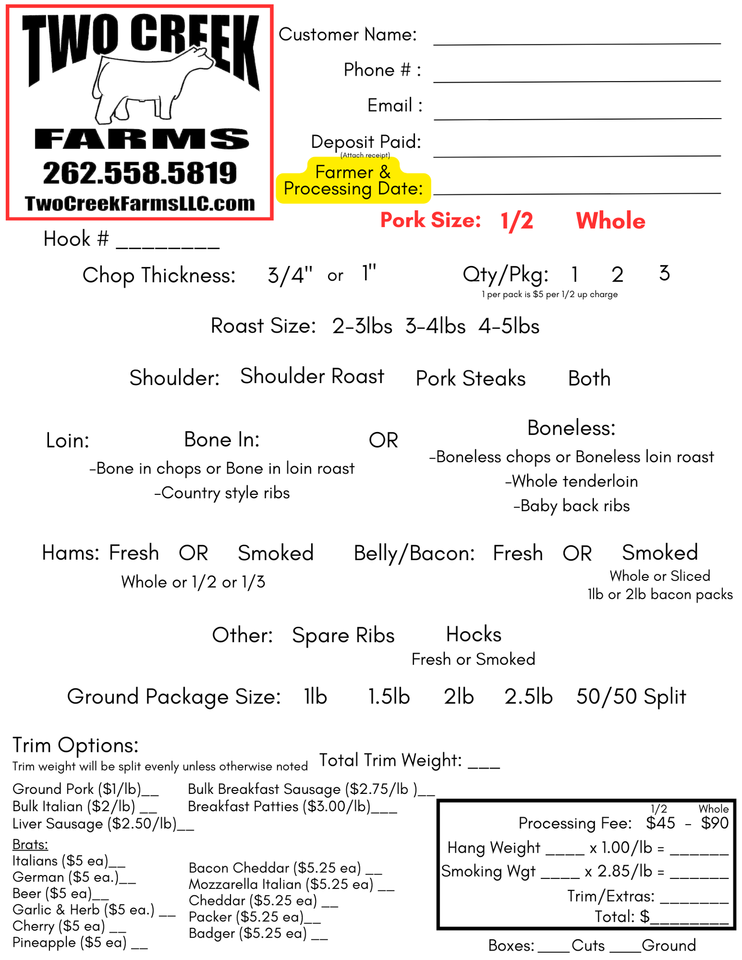 Custom Processing — Two Creek Farms