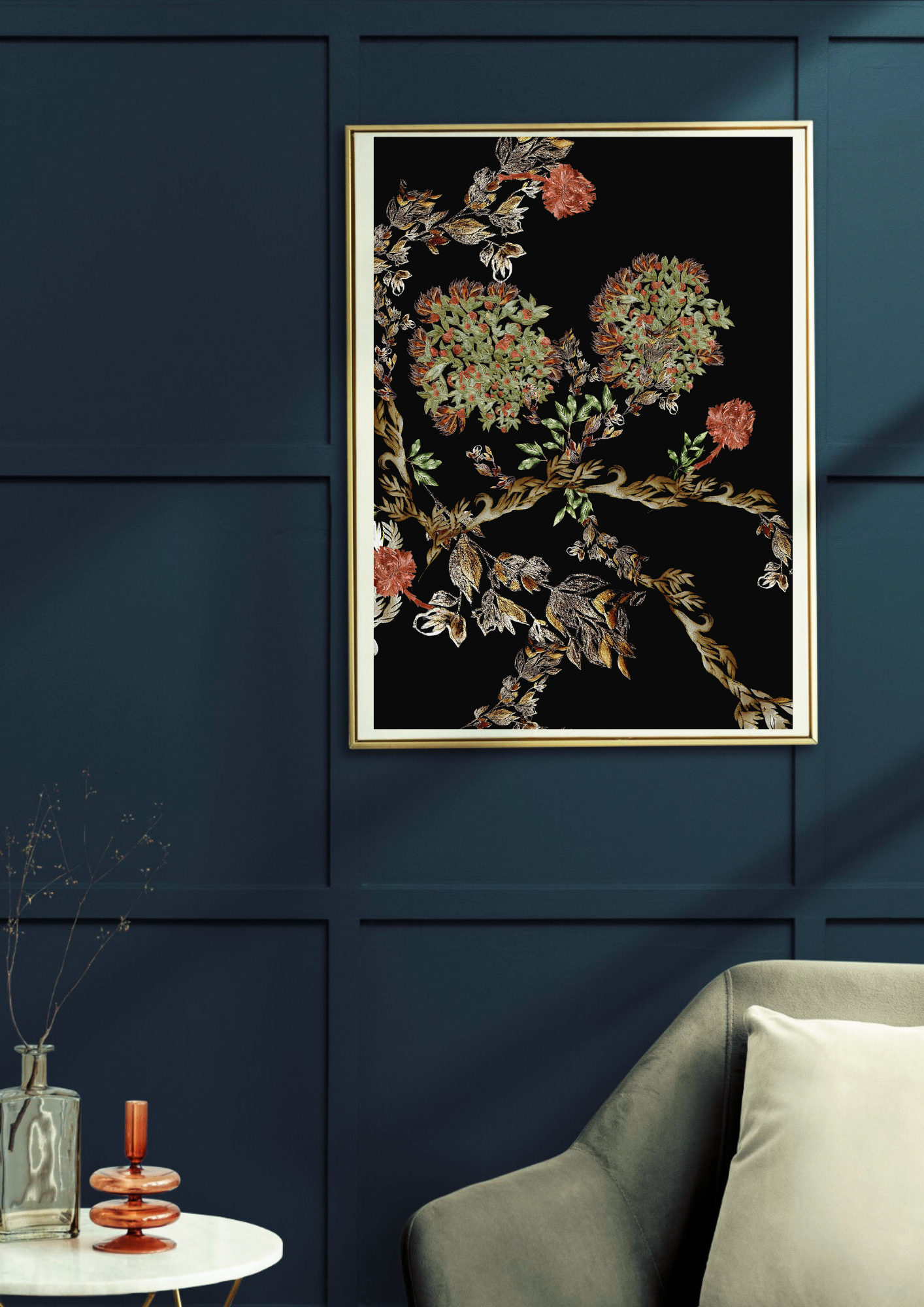 Antique Obsidian Exotic Chinese Screen-Inspired Fine Art Print ...