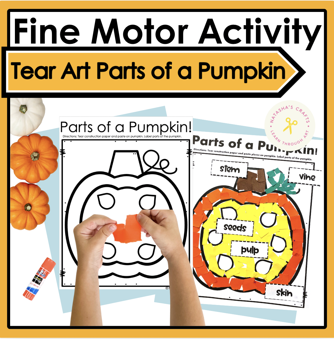 Tear Art | Pumpkin Craft | Parts of a Pumpkin Label Activity | Fine ...