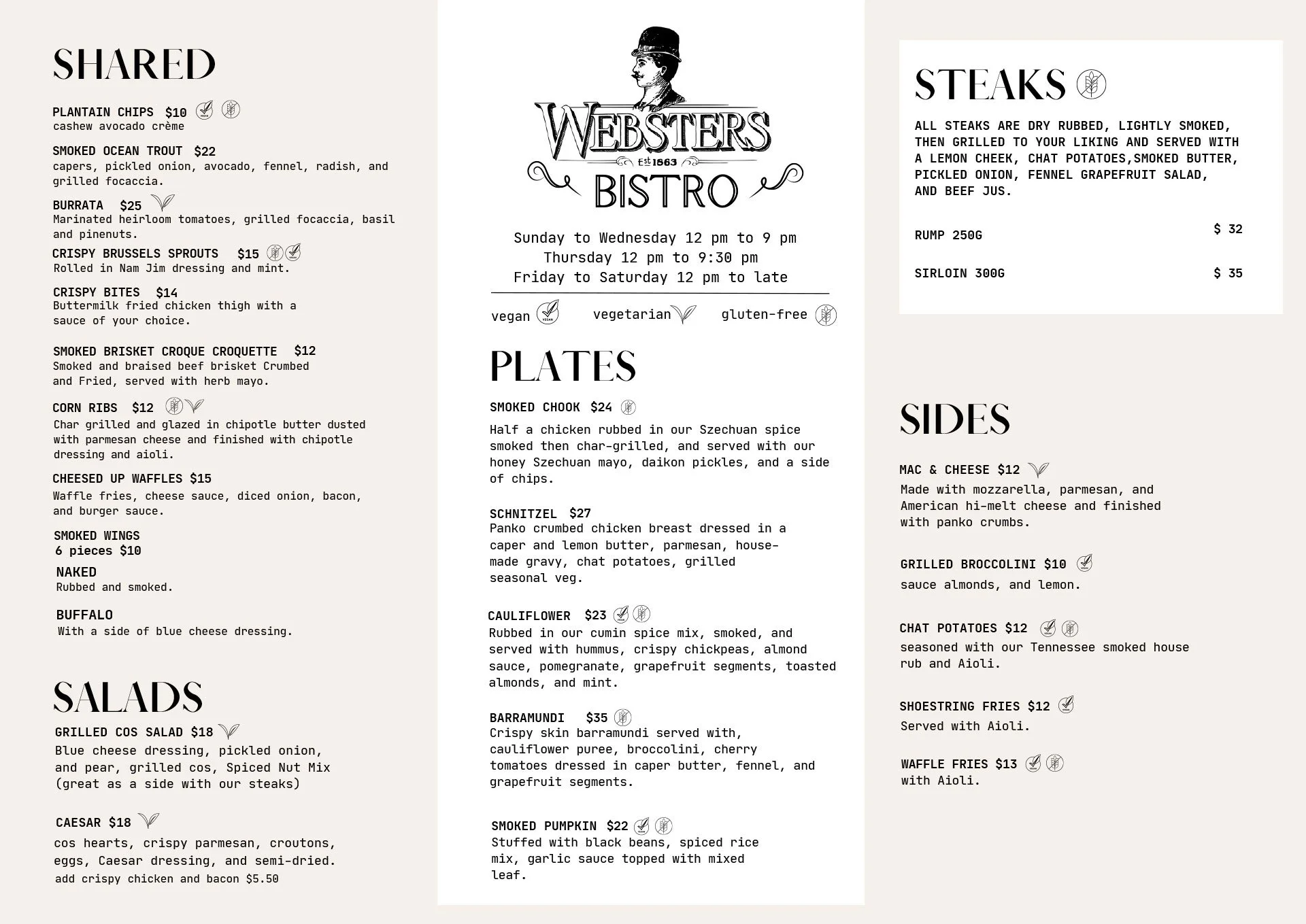 Food — Websters Bar