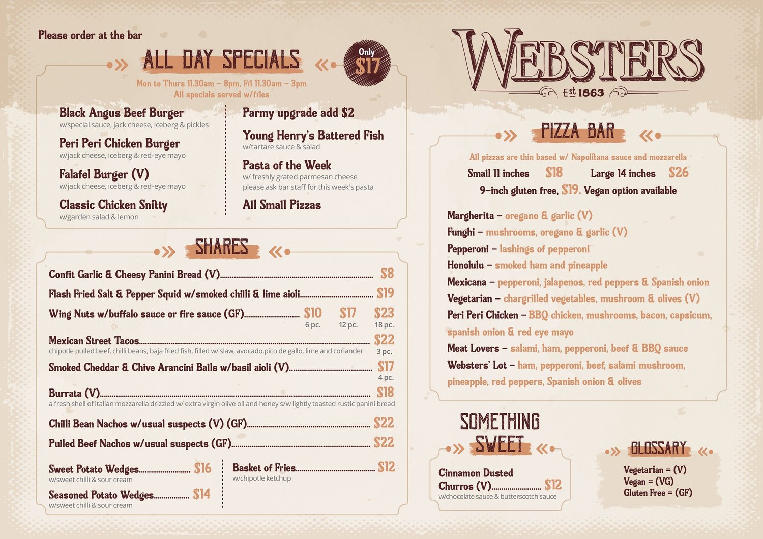 Food — Websters Bar