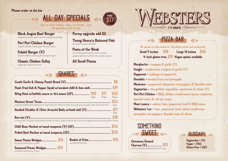 Food — Websters Bar