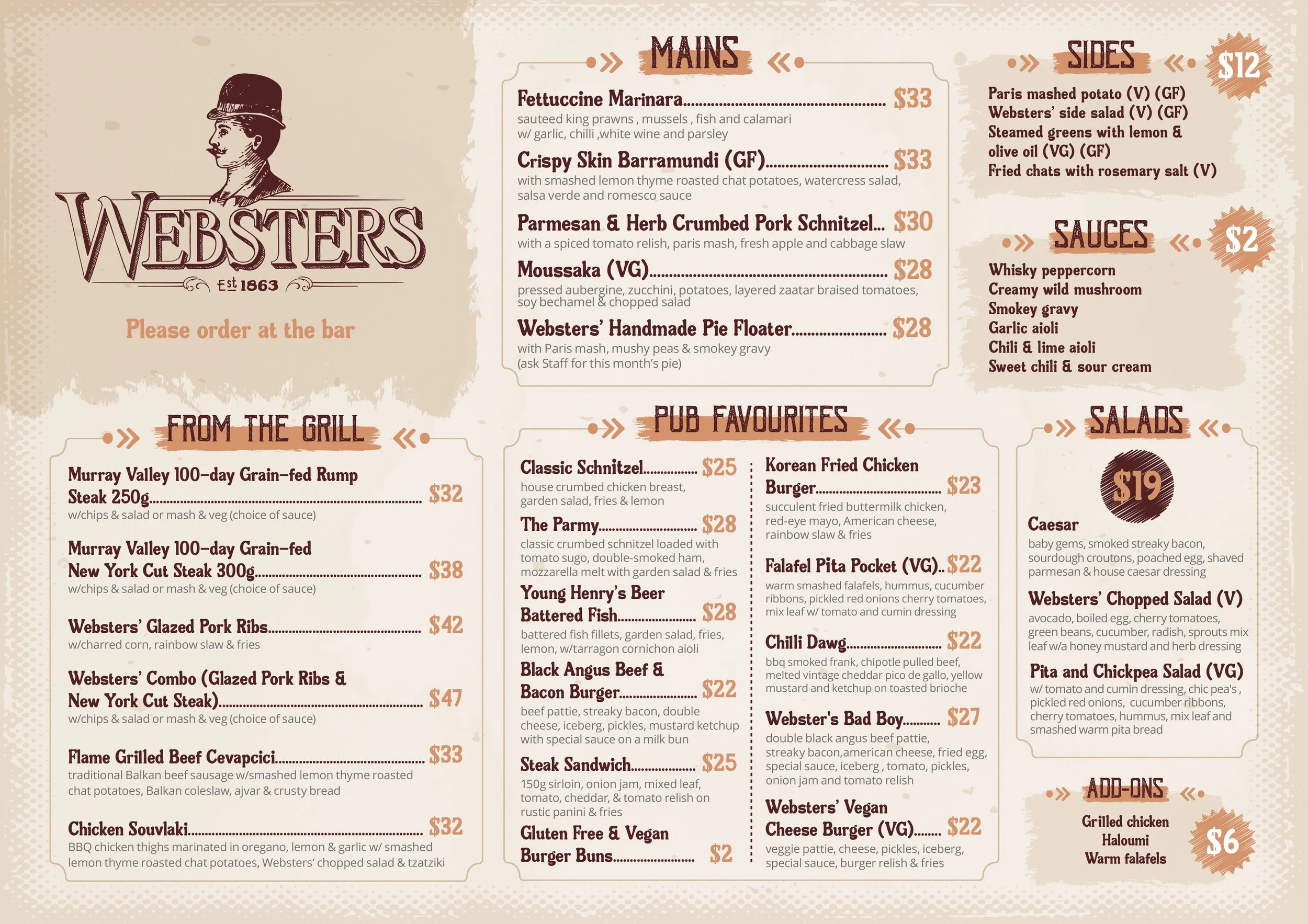 Food — Websters Bar