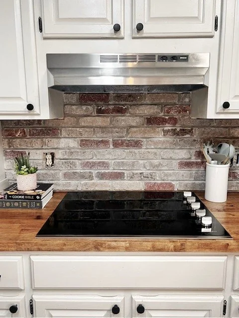 How We Installed A Thin Brick Backsplash & Butcher Block Countertops ...