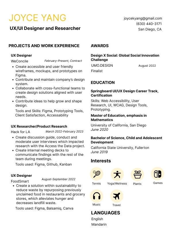 RESUME — Joyce Yang 🌼