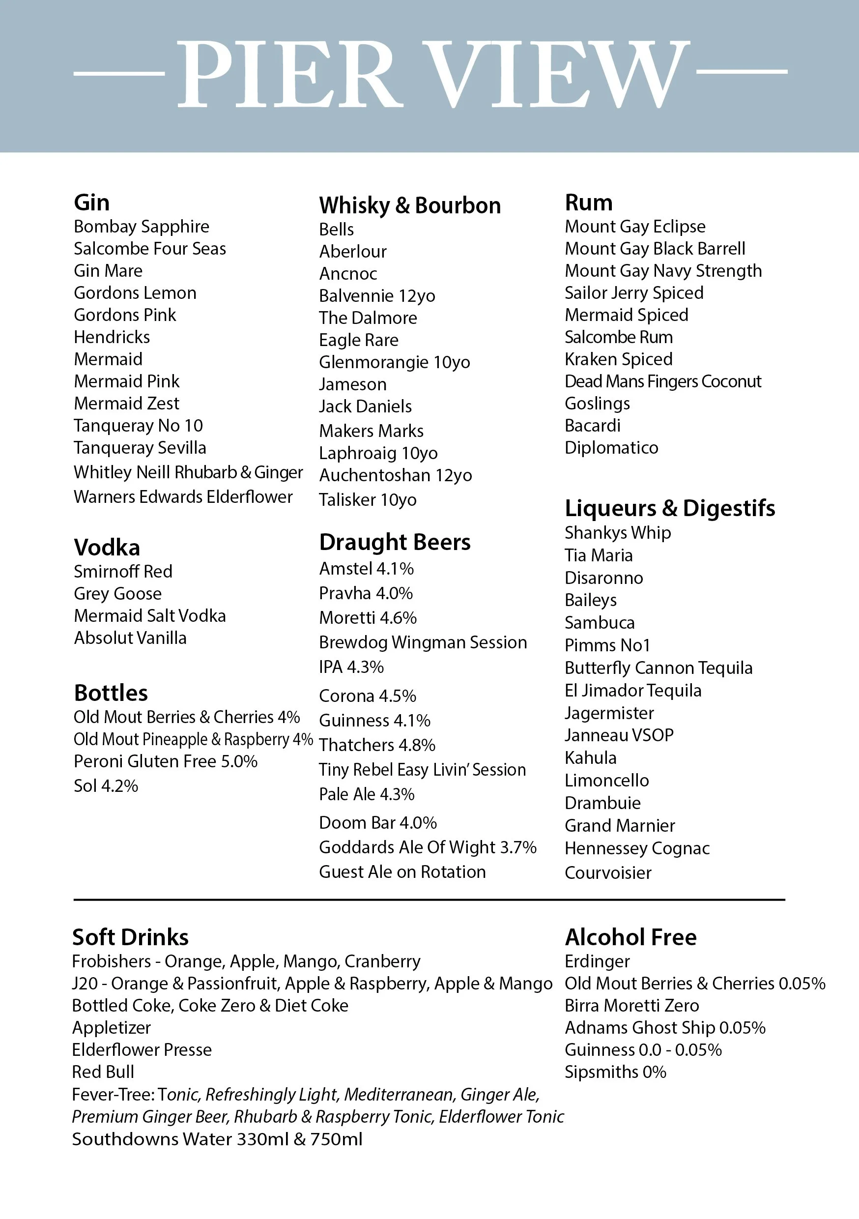 Wines, beers and cocktails — PIER VIEW cowes