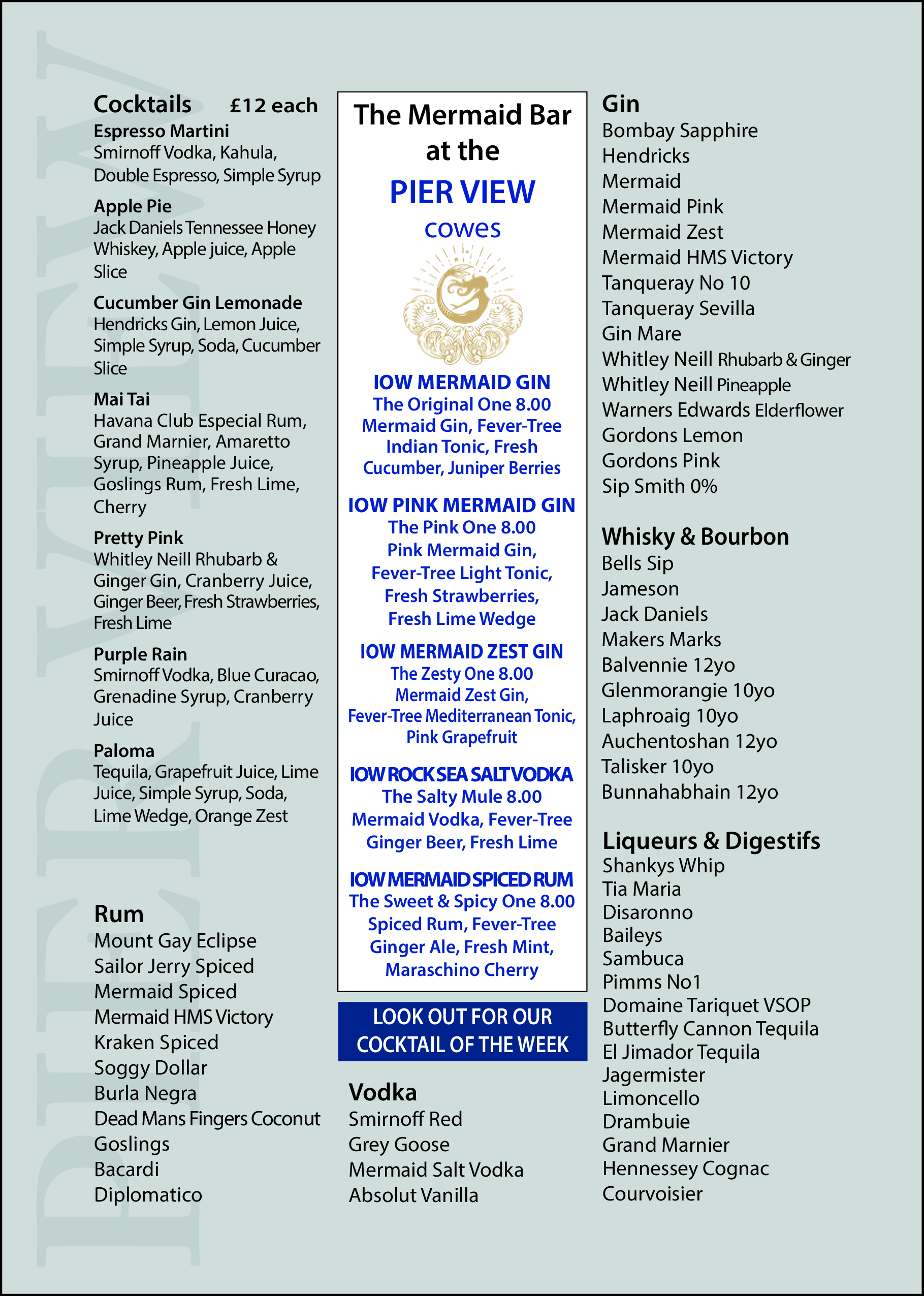 Wines, beers and cocktails — PIER VIEW cowes