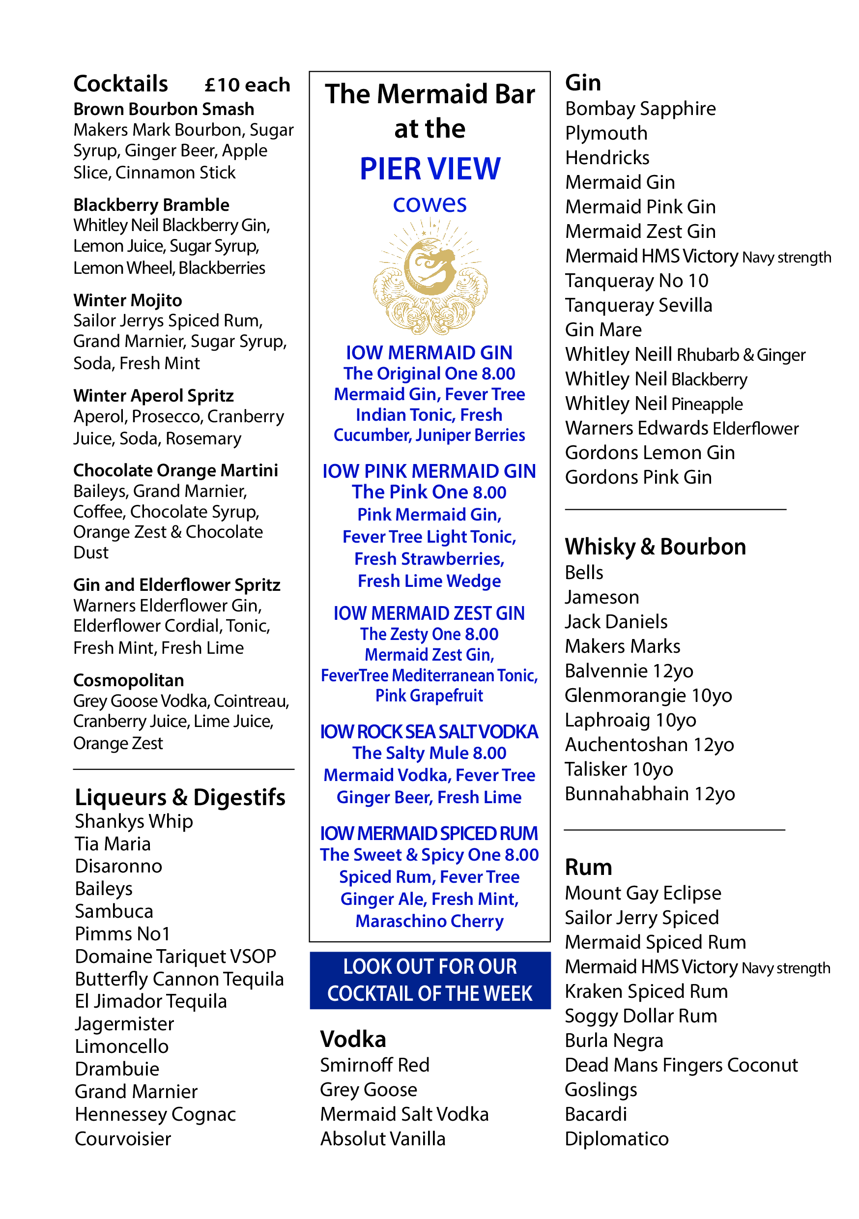 Wines, beers and cocktails — PIER VIEW cowes