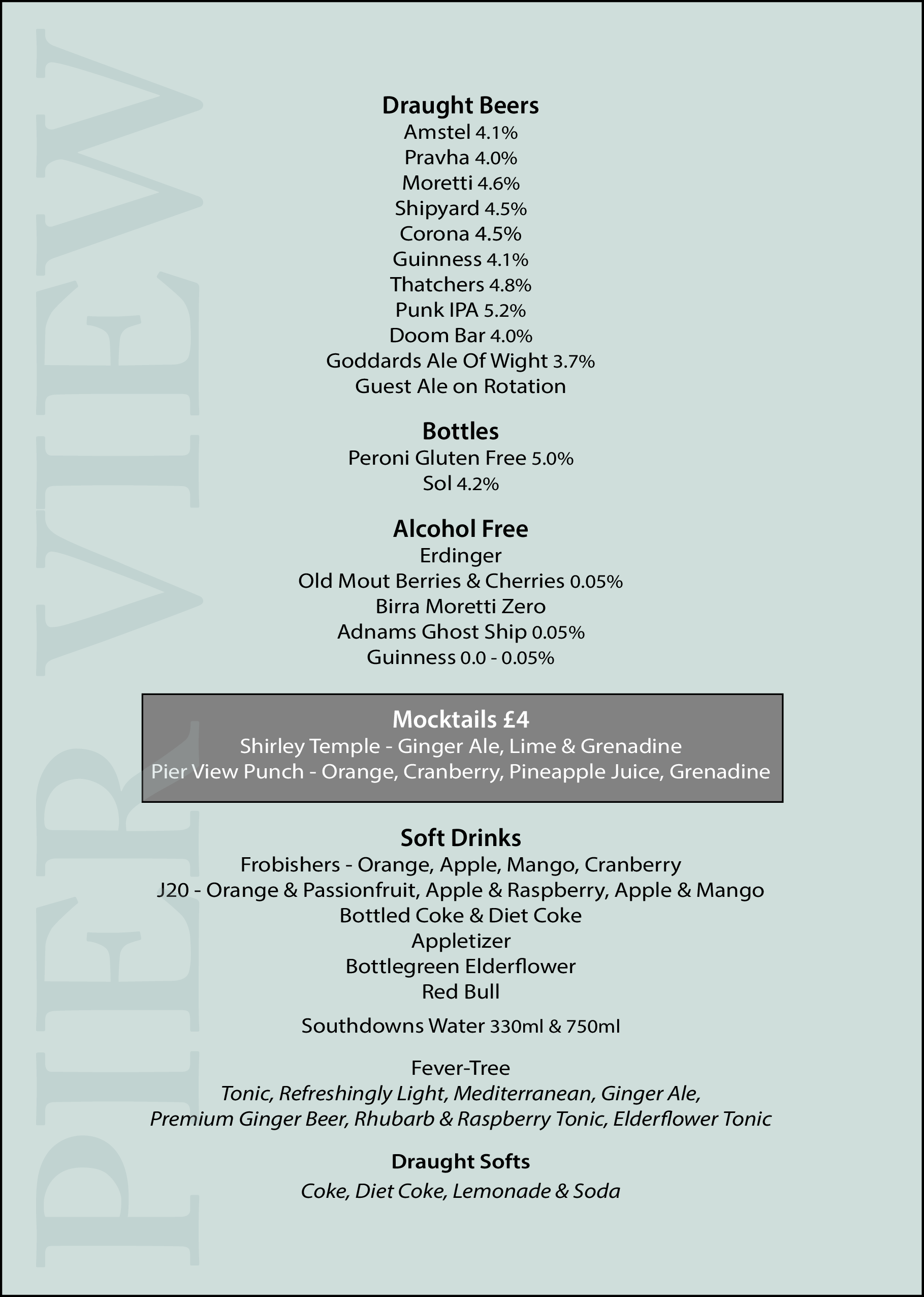 Wines, beers and cocktails — PIER VIEW cowes