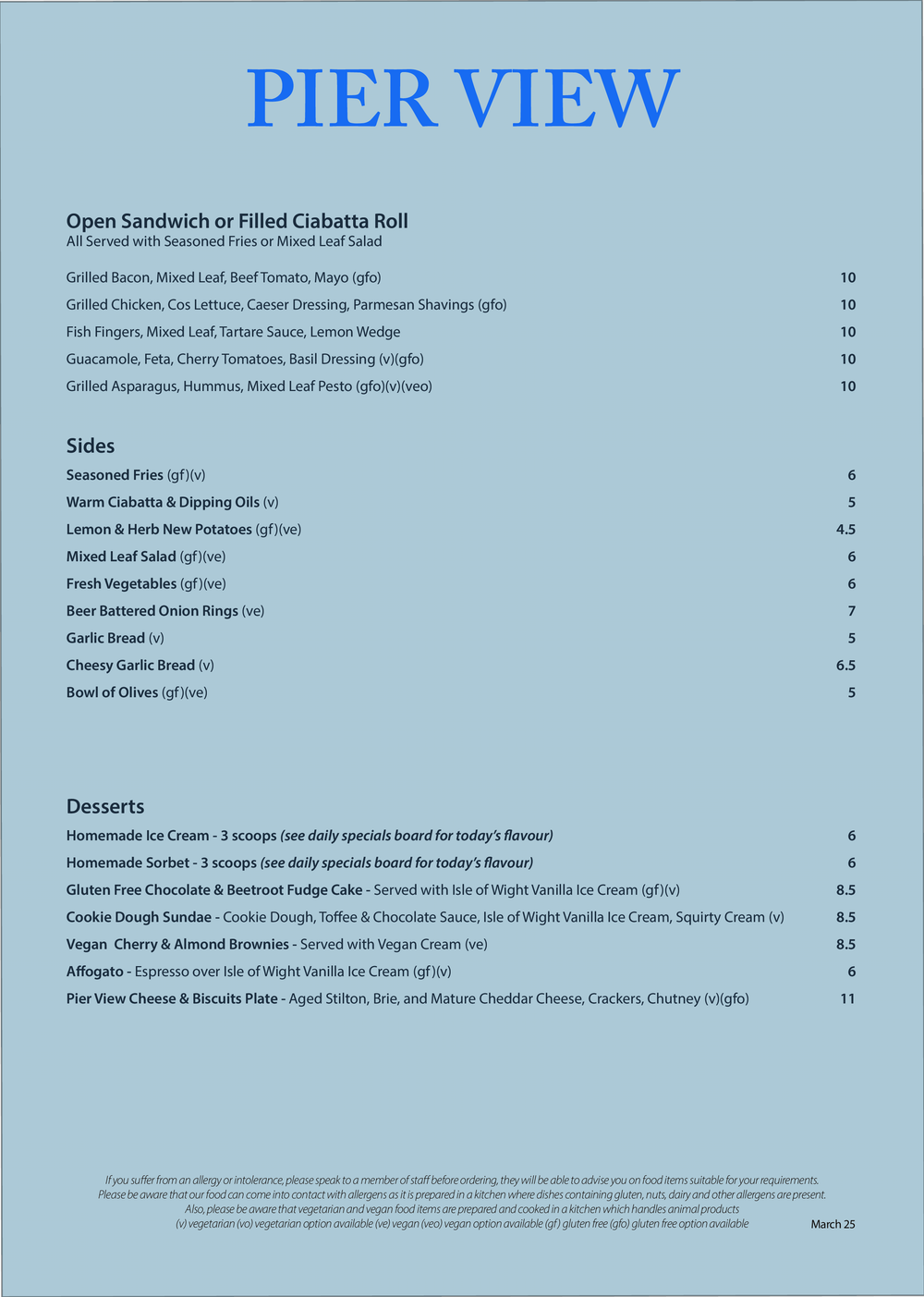 Food — PIER VIEW cowes