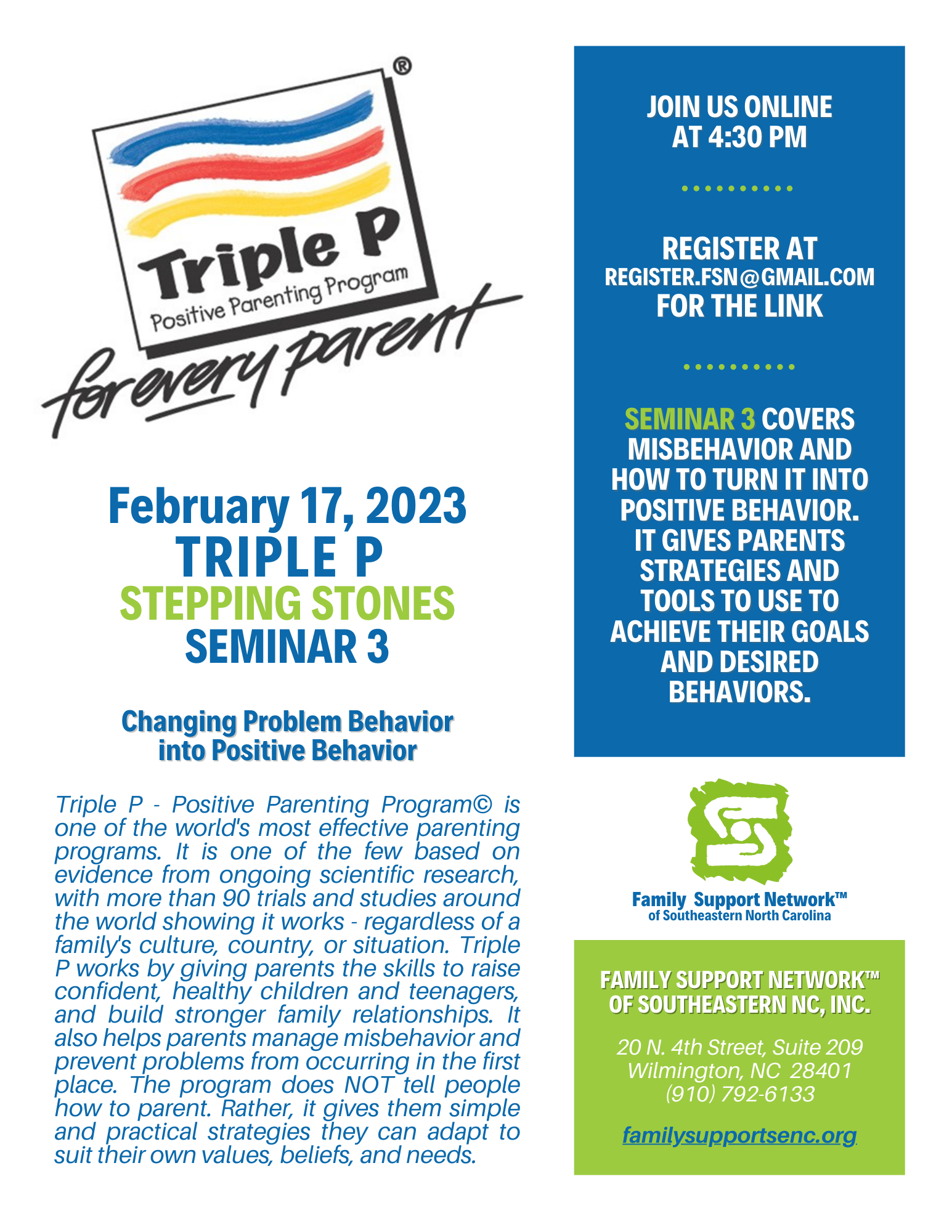Upcoming Triple P Classes — Family Support Network SENC