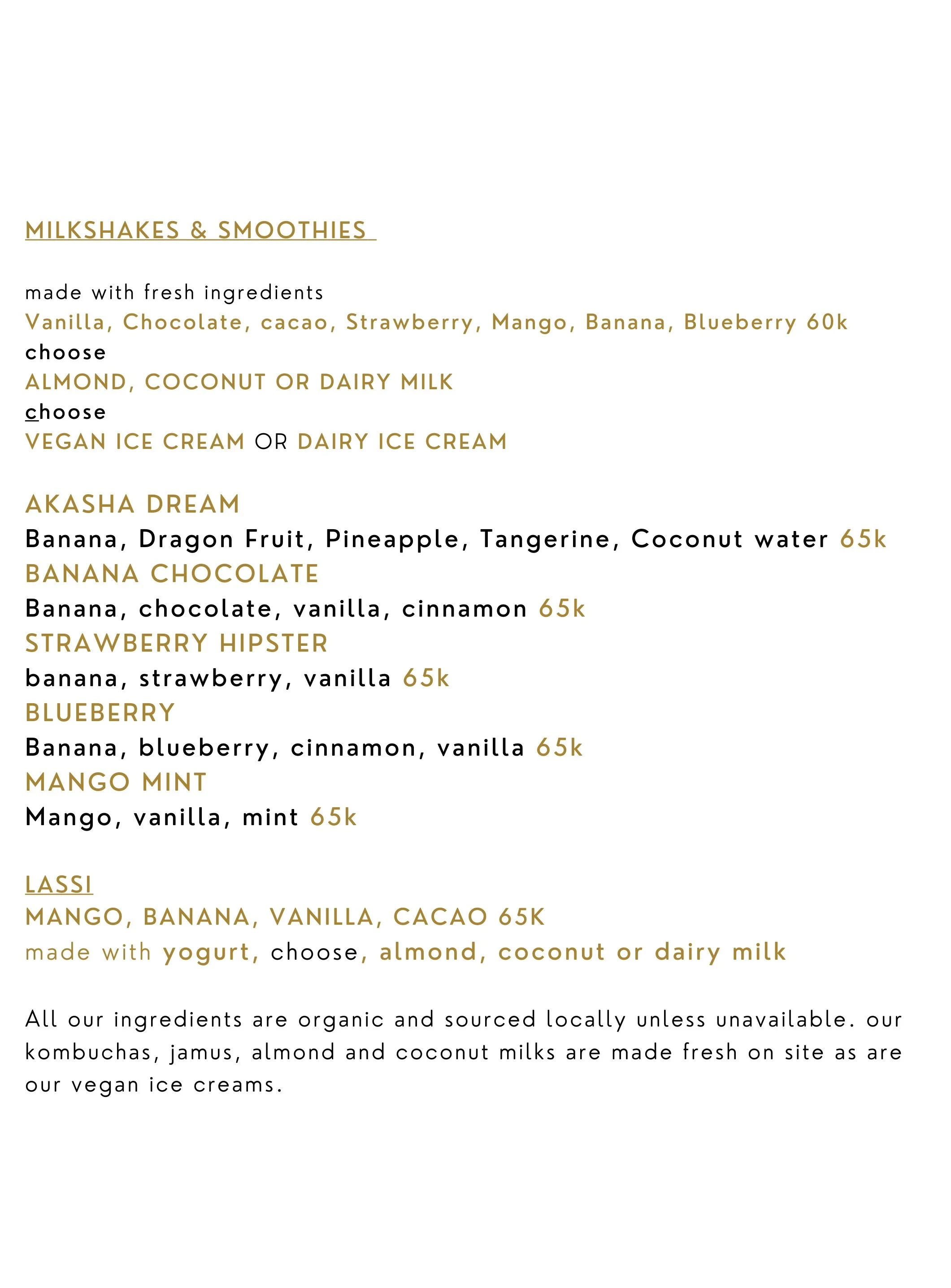 MENU — New Earth Haven Bali