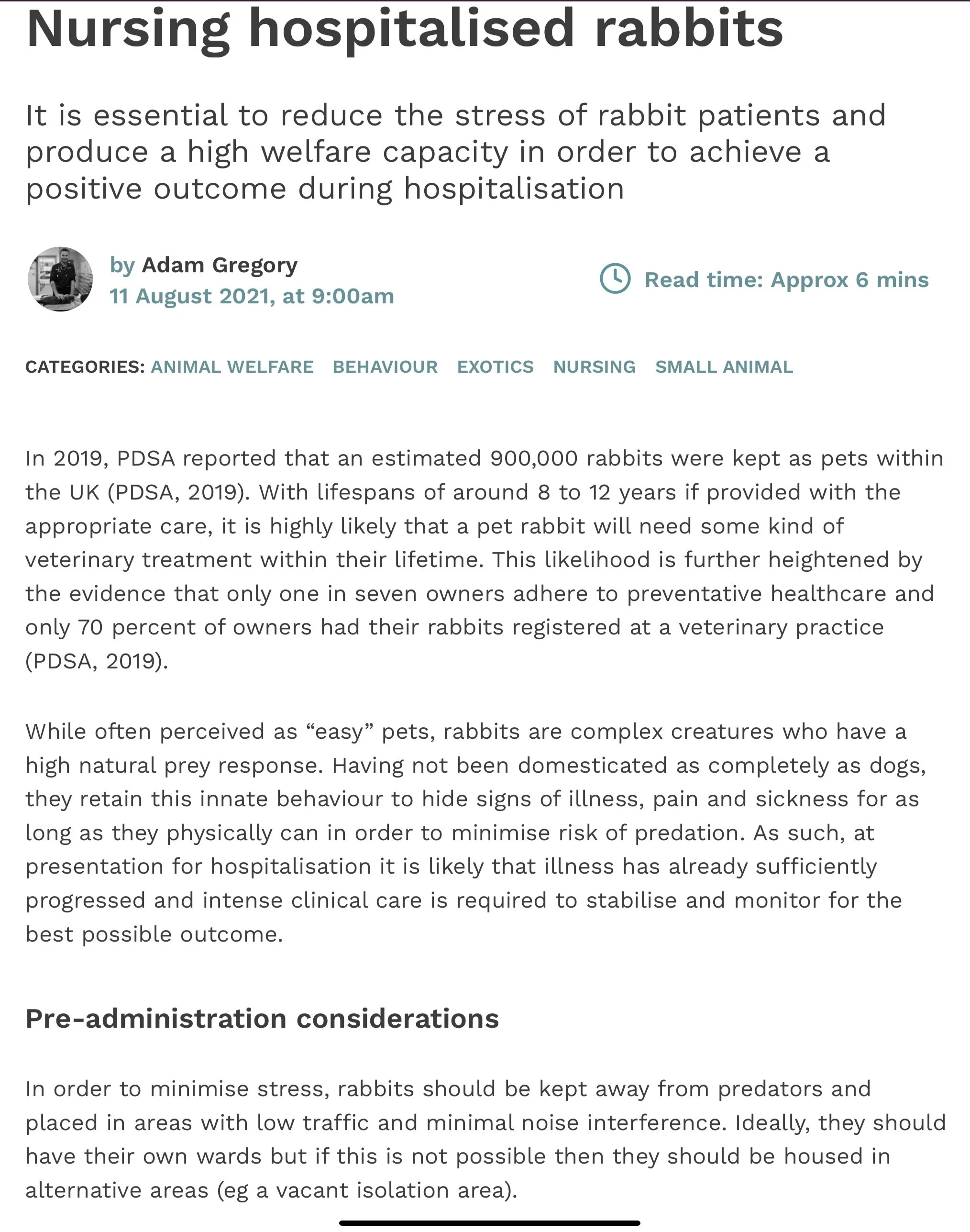 Nursing hospitalised rabbits — Westley’s World