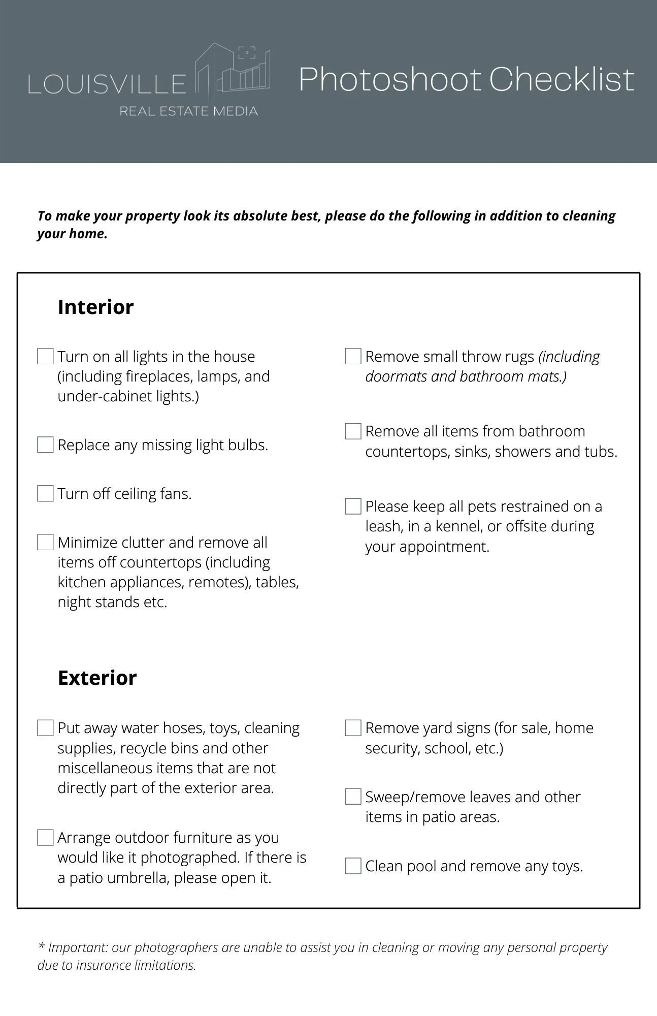 Real Estate Photography Checklist — Louisville Real Estate Media