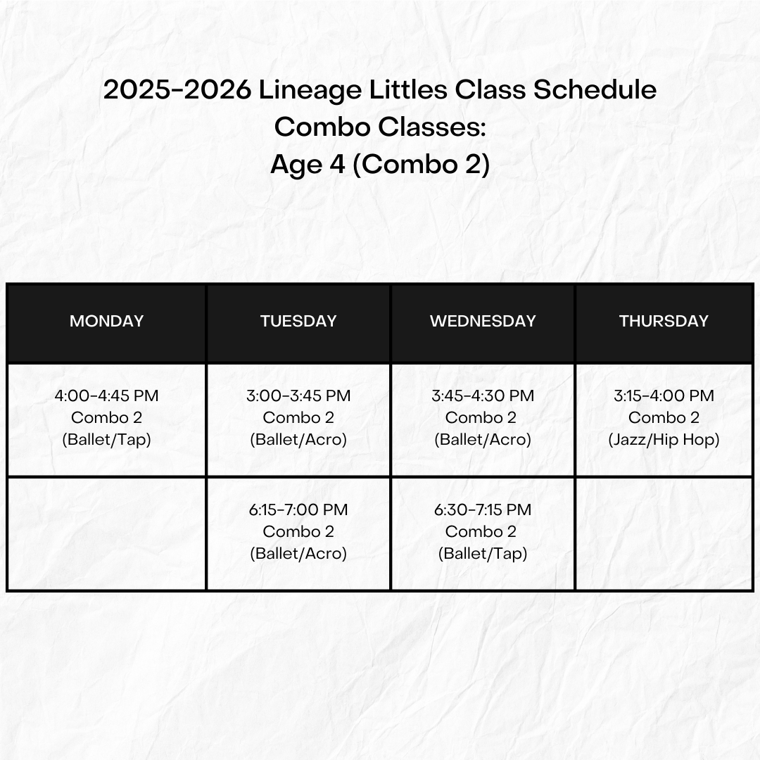 25-26 LINEAGE LITTLES CLASS SCHEDULE — Lineage Dance Co.