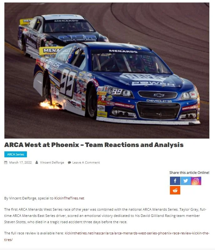 NEWS — Ryan Roulette Racing