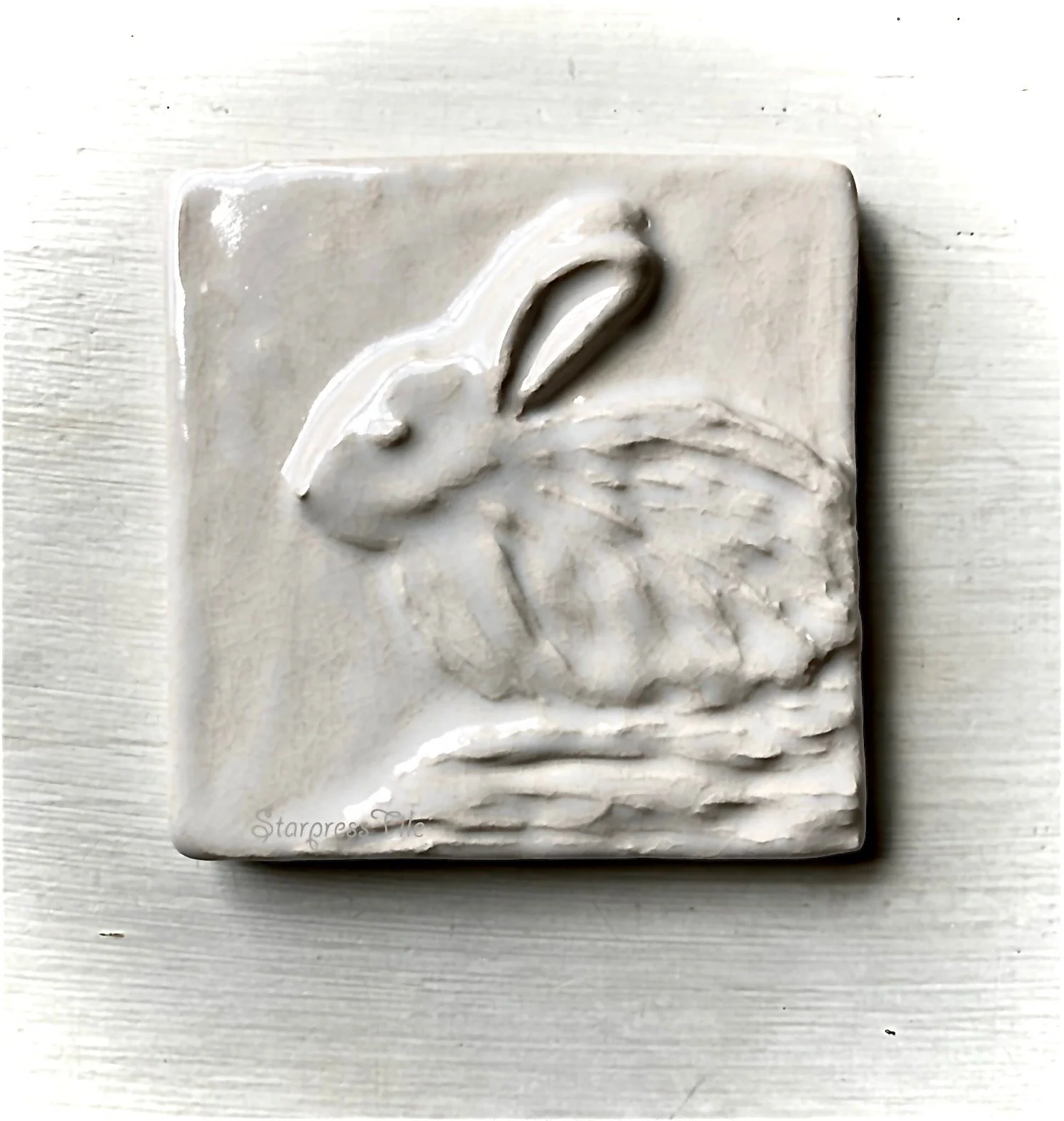 Ceramic art tile, Relief porcelain clay, Handmade in Colorado.