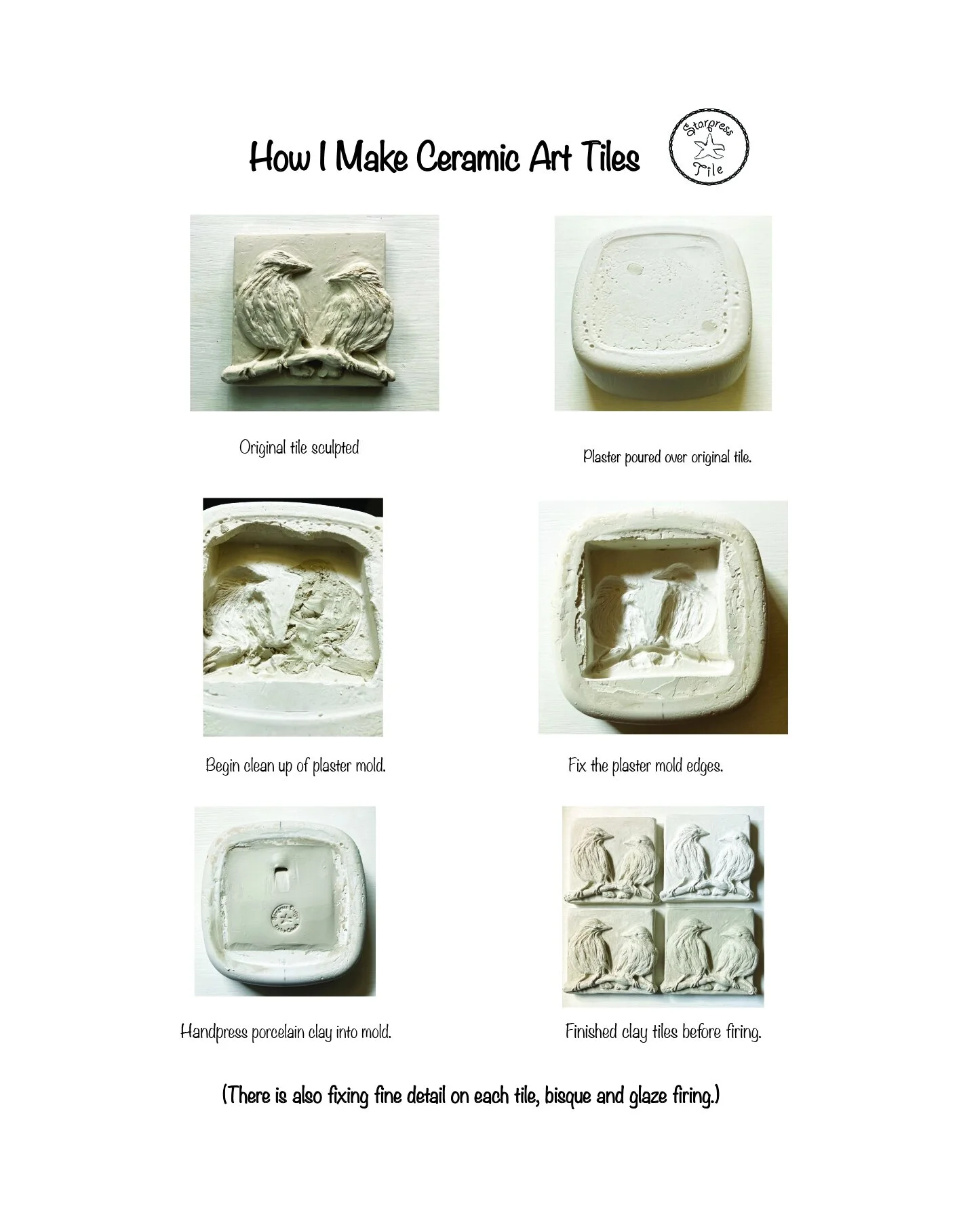 Ceramic art tile, Relief porcelain clay, Handmade in Colorado.