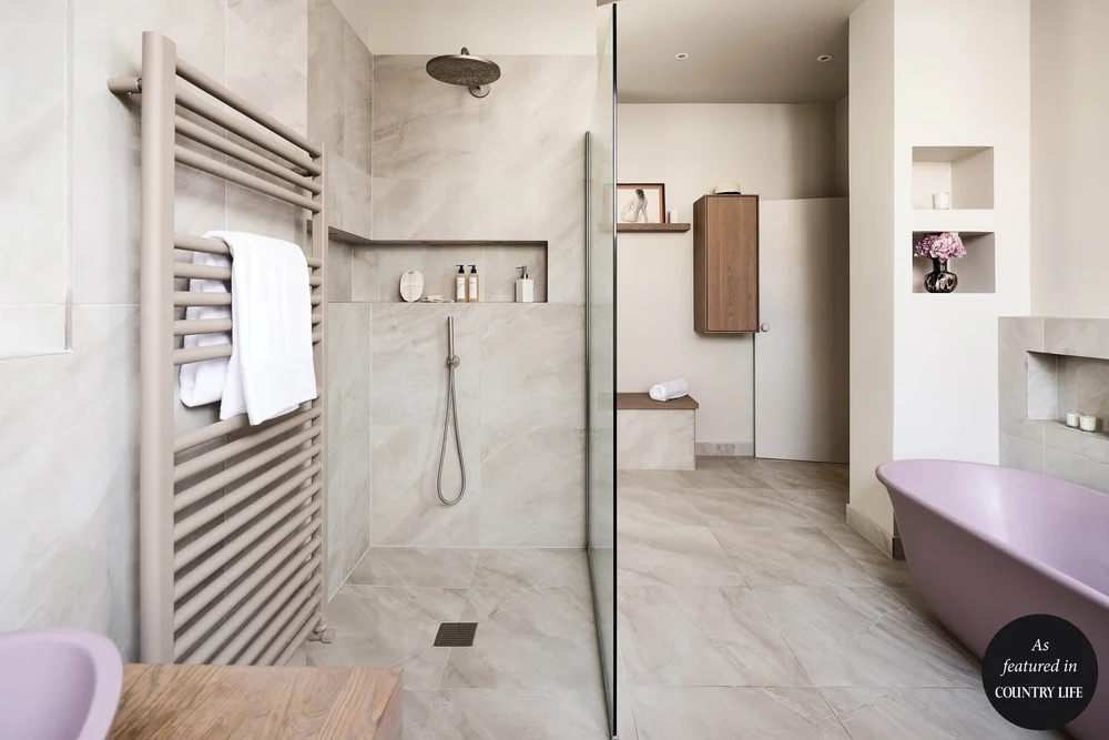 Bathroom Design: Master Ensuite With Coloured Bath And Matching Basin