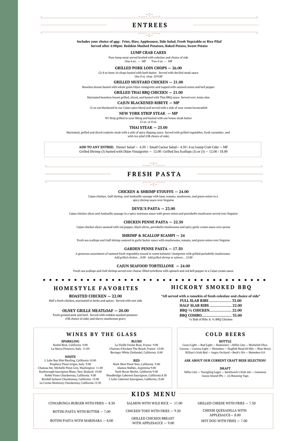 Lunch, Dinner & Dessert Menus — Olney Grille