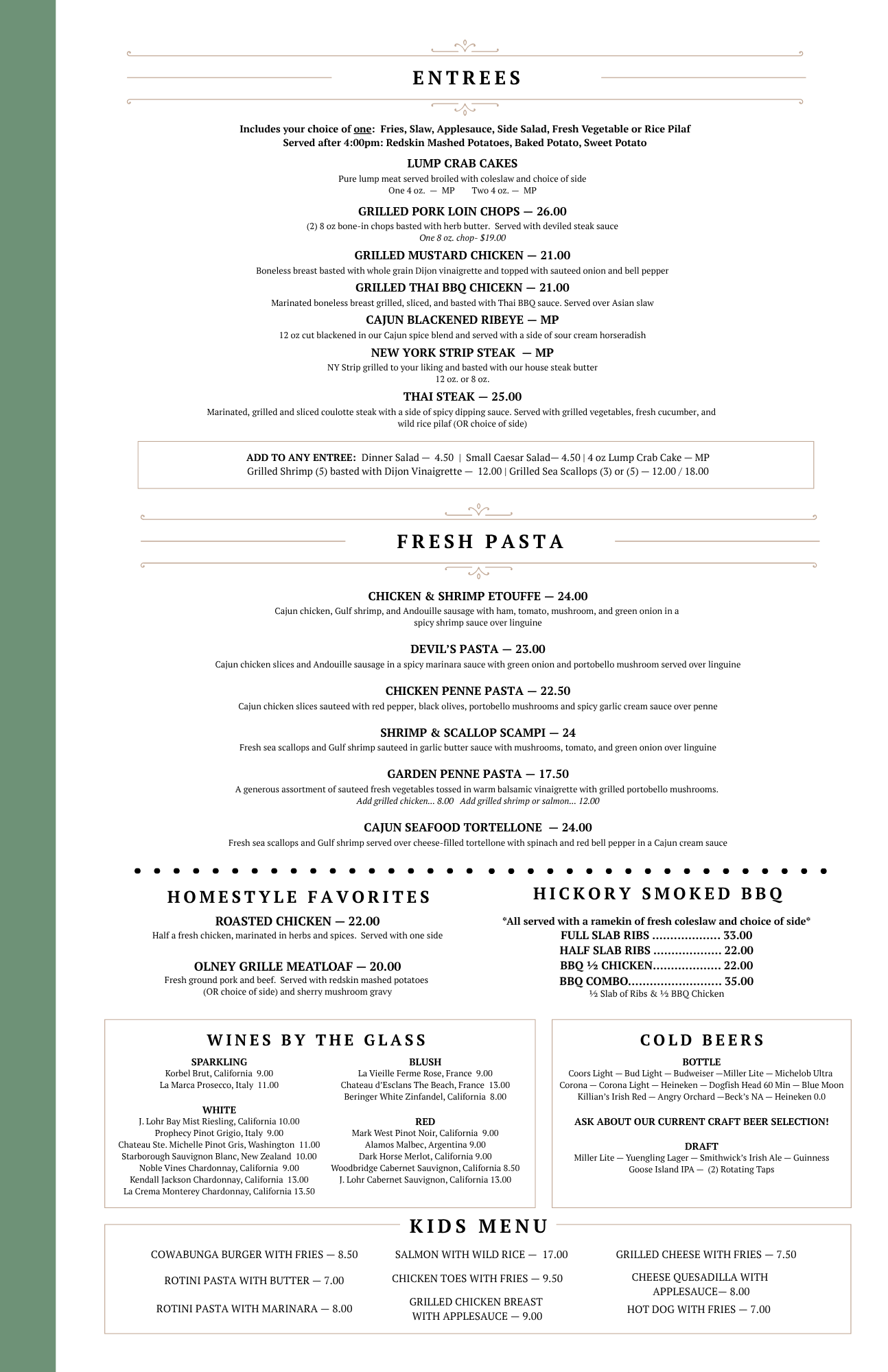 Lunch, Dinner & Dessert Menus — Olney Grille