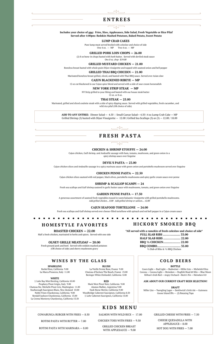 Lunch, Dinner & Dessert Menus — Olney Grille