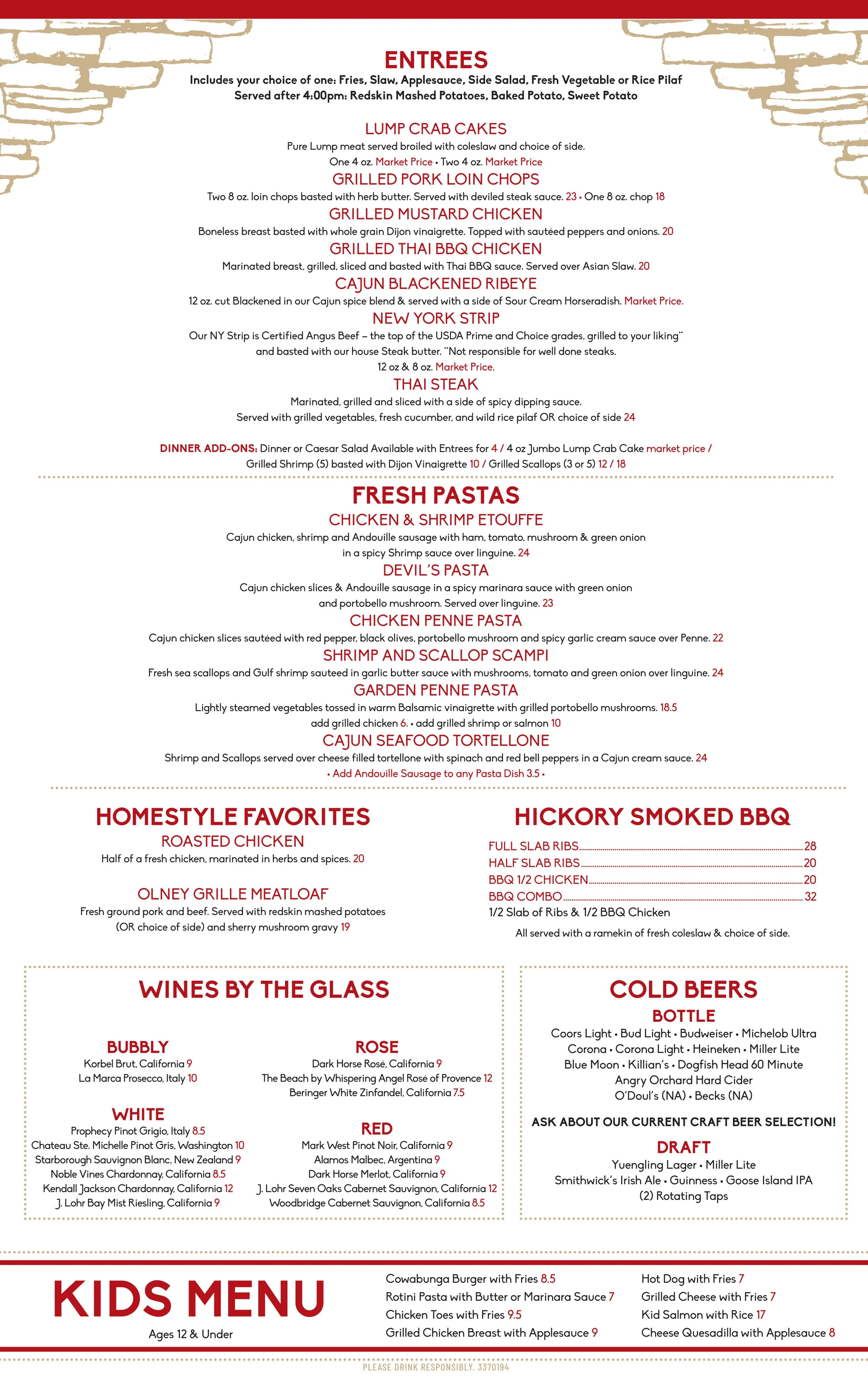 Lunch, Dinner & Dessert Menus — Olney Grille