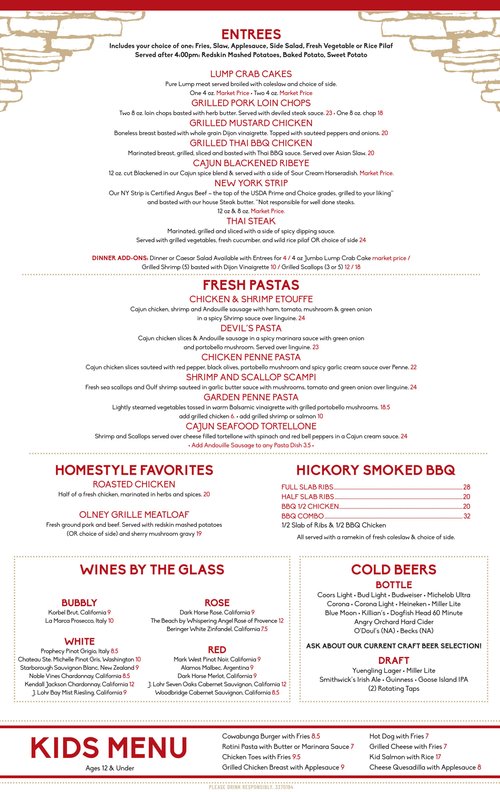 Lunch, Dinner & Dessert Menus — Olney Grille