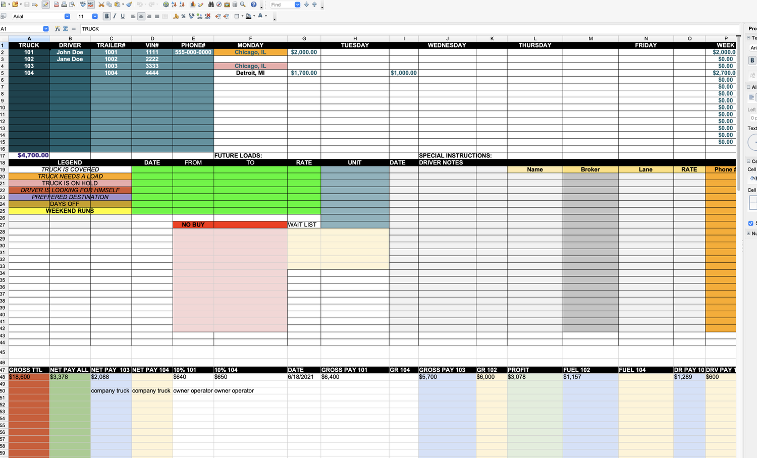 Invoice Tracker Template — Never Stop Trucking