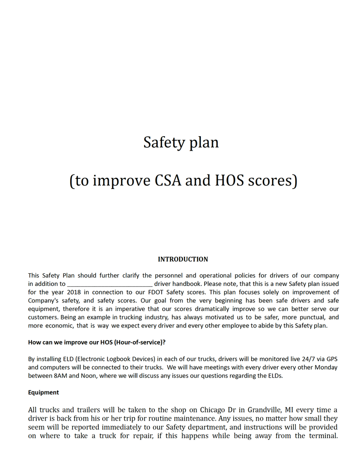 Corrective Action Plan for Trucking Companies CAP — Never Stop Trucking