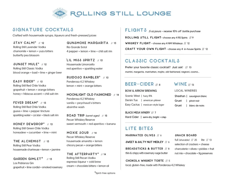 LOUNGE MENU — Rolling Still Vodka