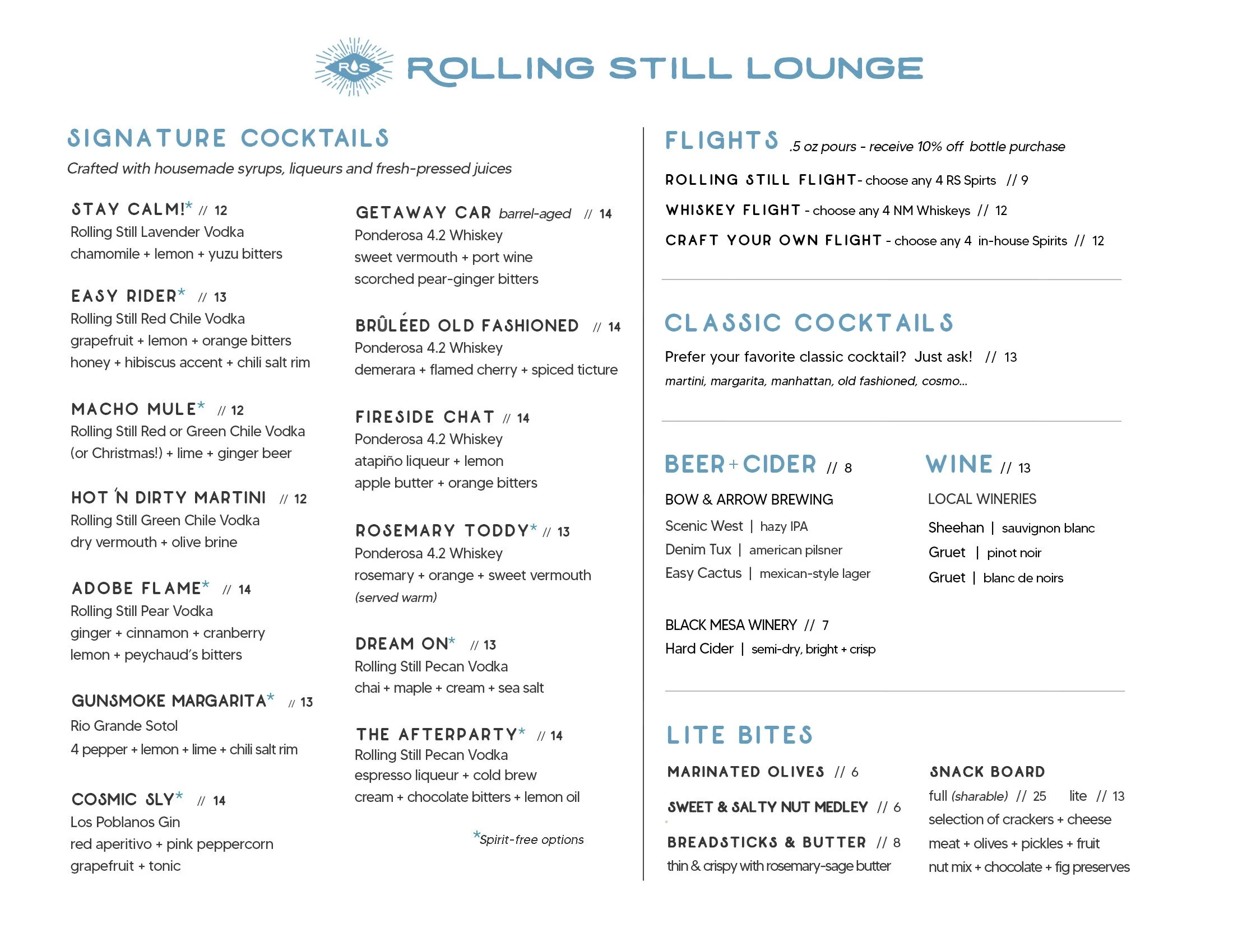 LOUNGE MENU — Rolling Still Vodka