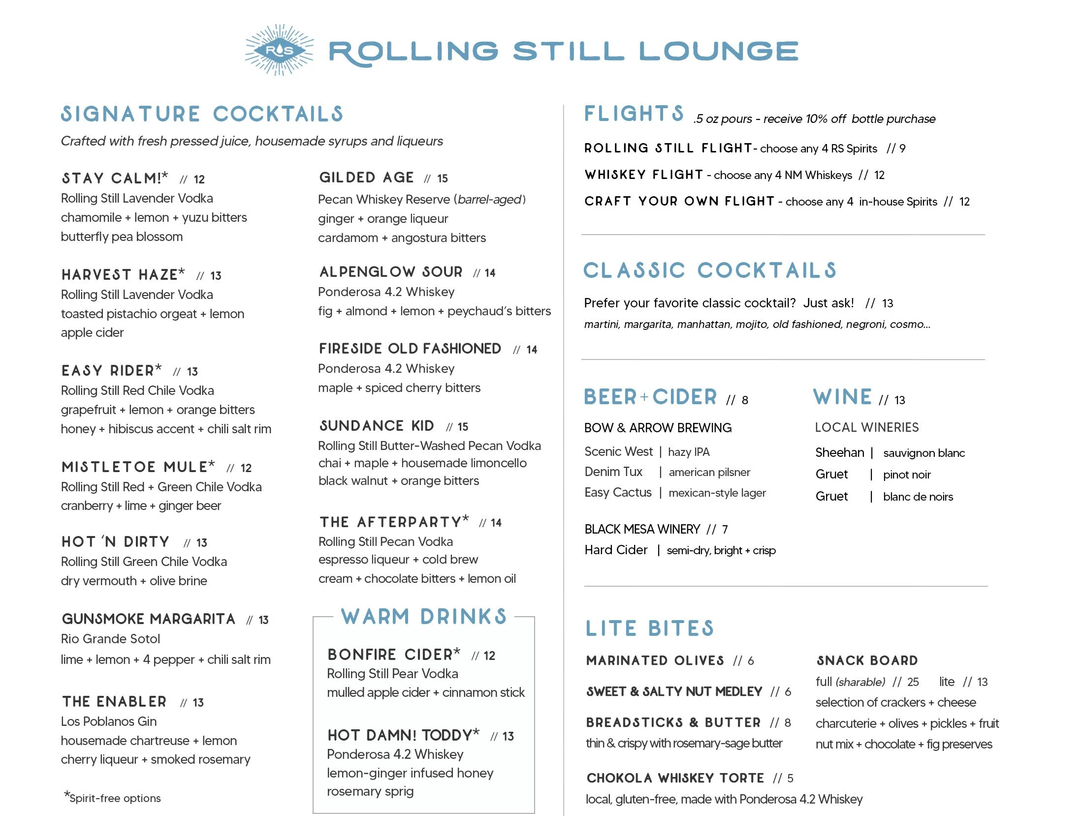 LOUNGE MENU — Rolling Still Vodka