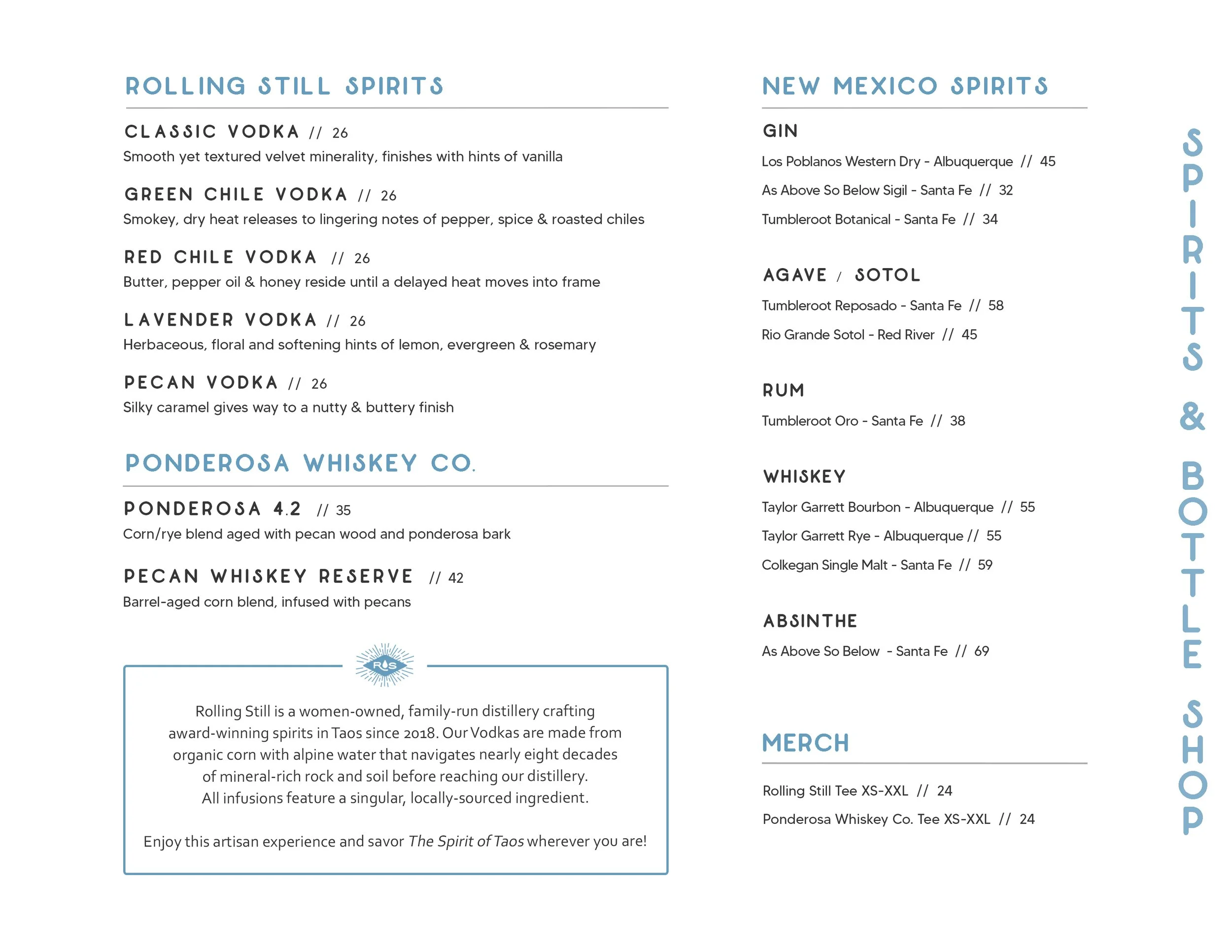 LOUNGE MENU — Rolling Still Vodka