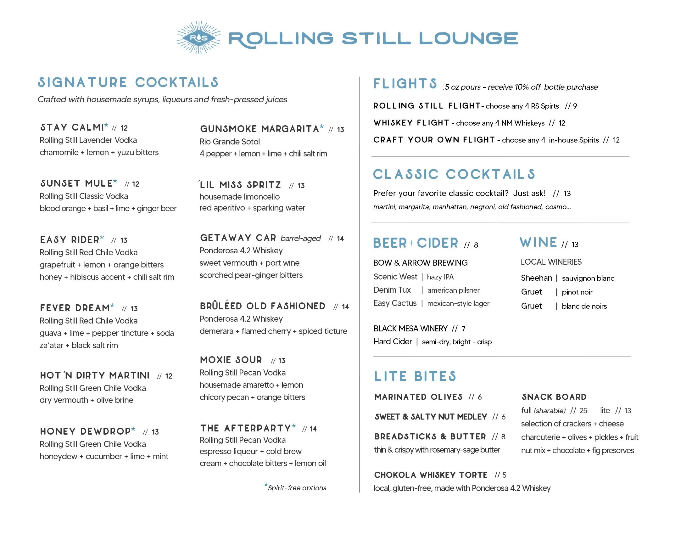 LOUNGE MENU — Rolling Still Vodka