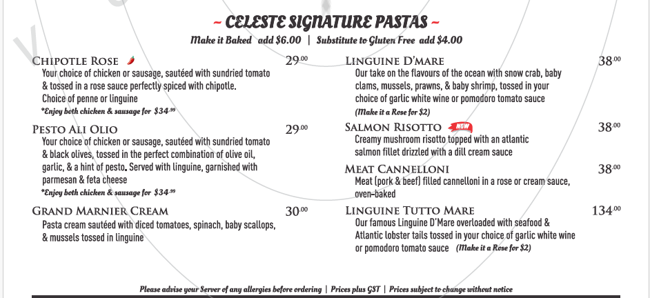 Dinner — Cafe Celeste