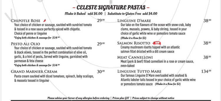 Dinner — Cafe Celeste