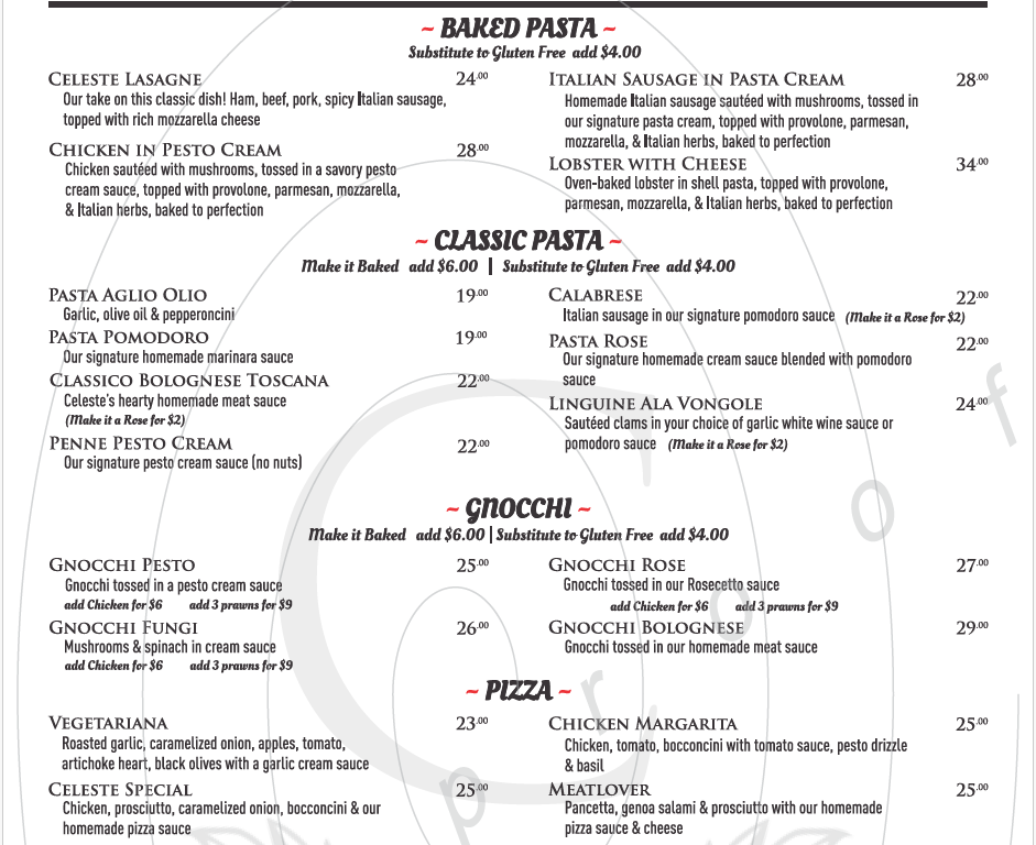 Dinner — Cafe Celeste